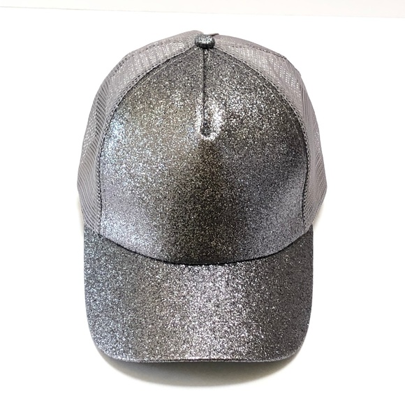 Accessories | Silver Glitter Ponytail Baseball Cap Trucker Hat | Poshmark
